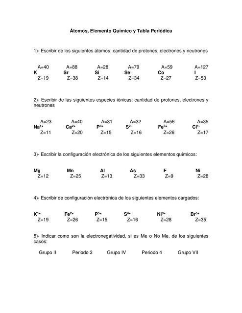 Ejercicios de Átomos y Tabla Periódica | GMVALE | uDocz