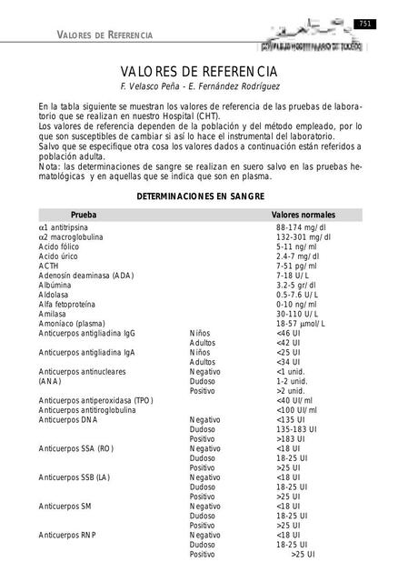 Valores Referenciales | Escuela medica | uDocz
