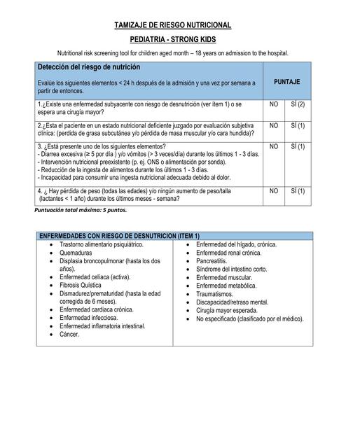 Tamizaje de riesgo nutricional strong kids | Adely Sevillano | uDocz