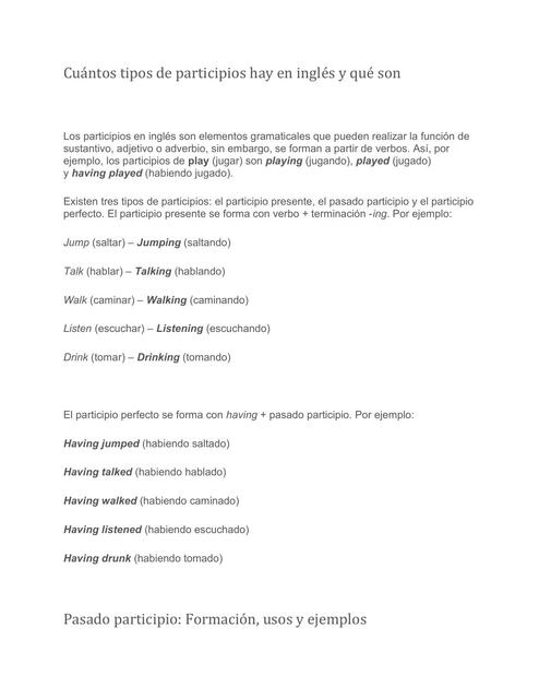 Verbos en participio en inglés | English for you | uDocz