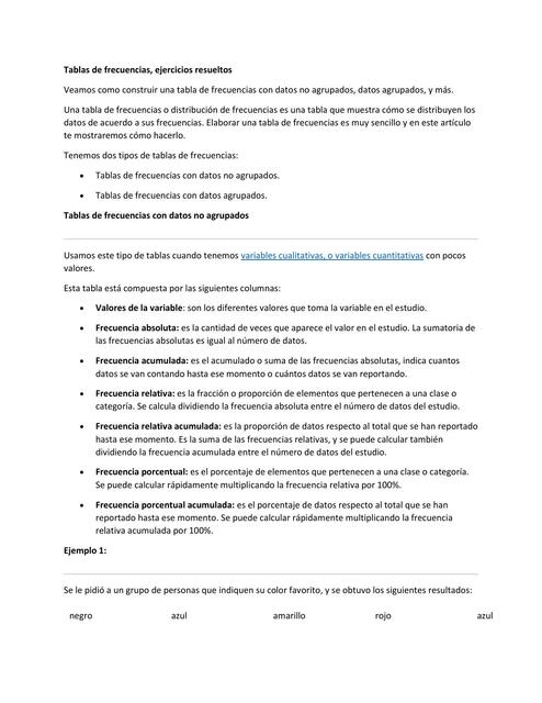 Tablas de frecuencias- ejercicios resueltos | Todo Cálculo | uDocz