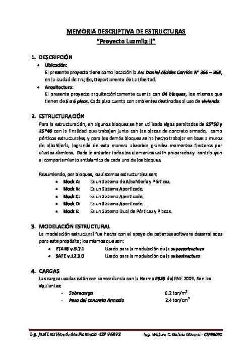 Memoria De Cálculo De Estructuras Para Vivienda Multifamiliar 01 | Ruiz ...
