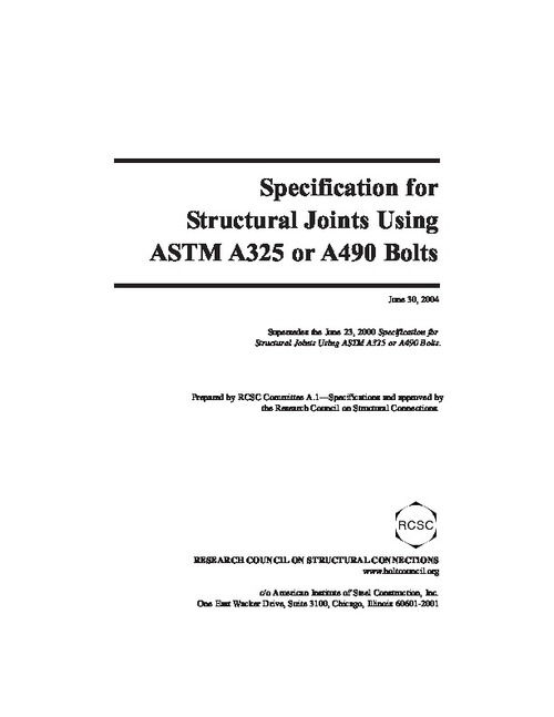 Aisc Specification For Structural Joints Using Astm A325 Or A490 Bolts ...