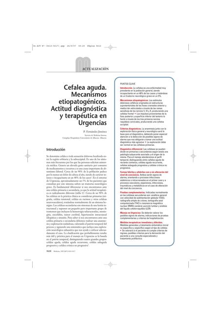 Cefalea Aguda. Mecanismos Etiopatogénicos. Actitud Diagnóstica y ...