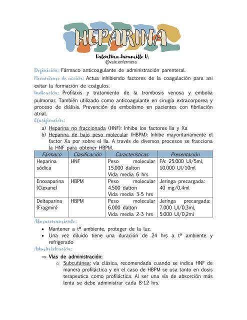 Heparina | Vale Enfermera | uDocz
