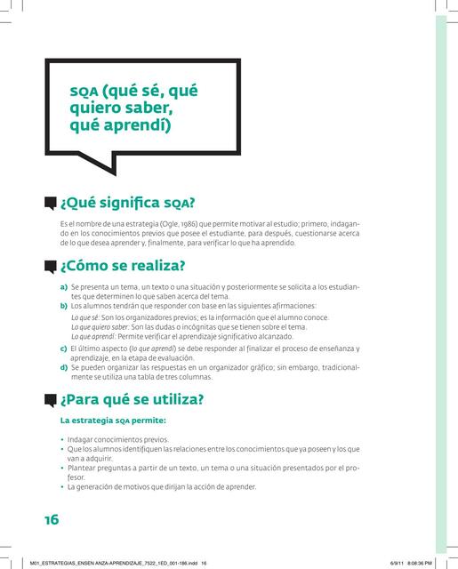 Estrategia qué sé, qué quiero saber, qué aprendí