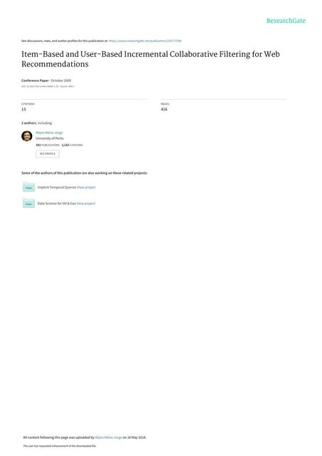 Item Based And User Based Incremental Collaborative Filtering For Web ...