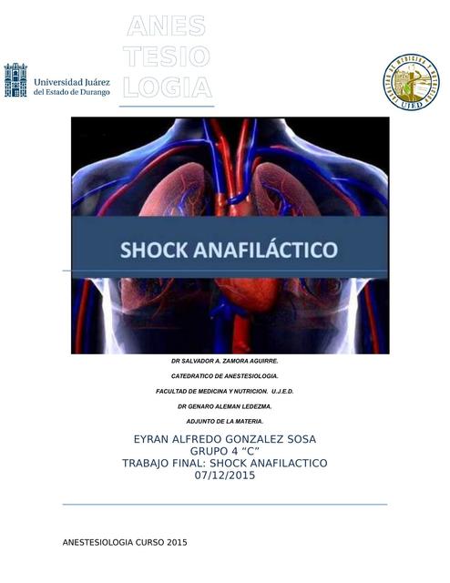 Resúmenes de Shock anafiláctico | Descarga apuntes de Shock anafiláctico