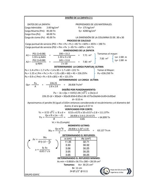 Diseño de Zapata | Constructora Rizek | uDocz
