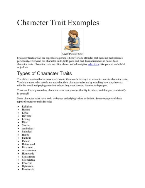 Character Trait Examples | Juanita Cruz Ramirez | uDocz