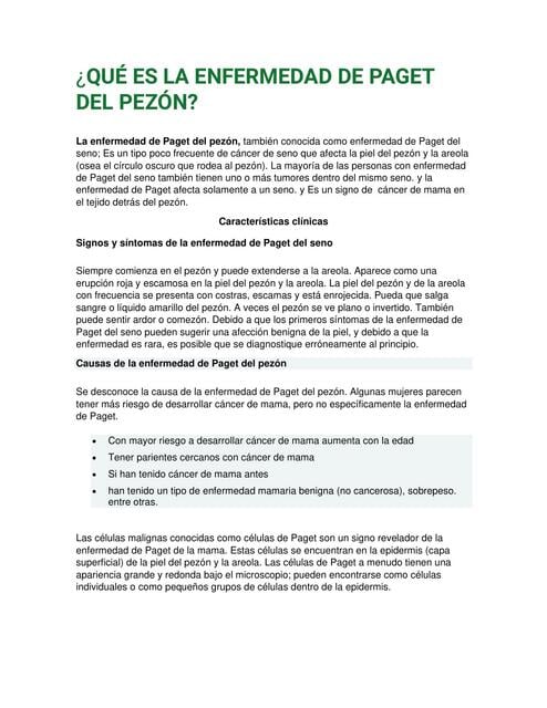 Qué es la enfermedad de Paget del pezón