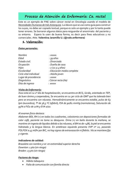 Proceso De Atención De Enfermería De Cáncer Rectal Vale Enfermera Udocz