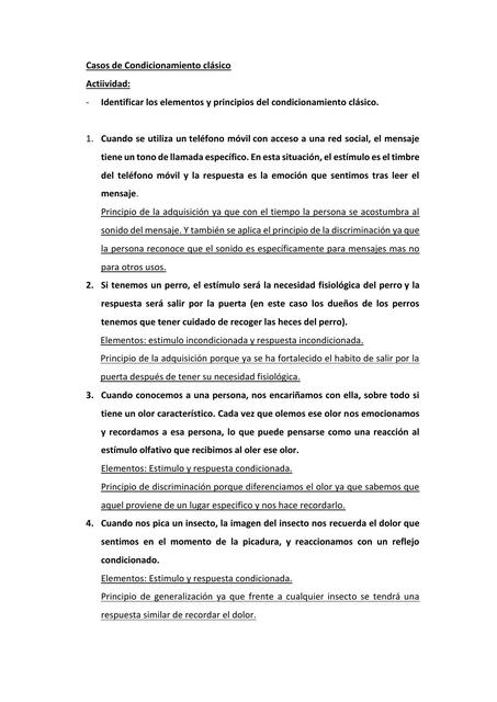 Casos condicionamiento clásico | kiara Chávez vilcabana | uDocz