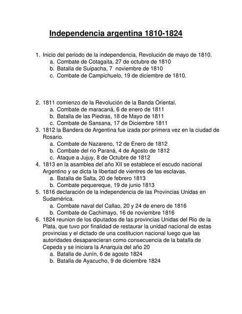 INDEPENDENCIA ARGENTINA. EVALAUCIÓN | Carolina Ide Toro | uDocz