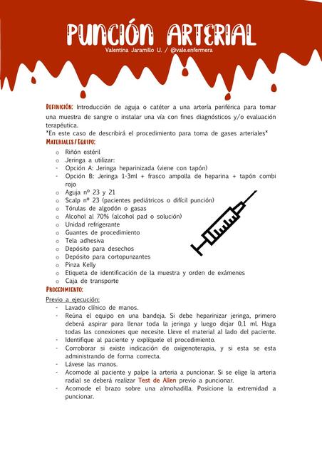 Punción Arterial | Vale Enfermera | uDocz