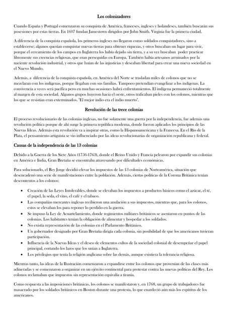 Revolución de las Trece Colonias | Fiorella | uDocz