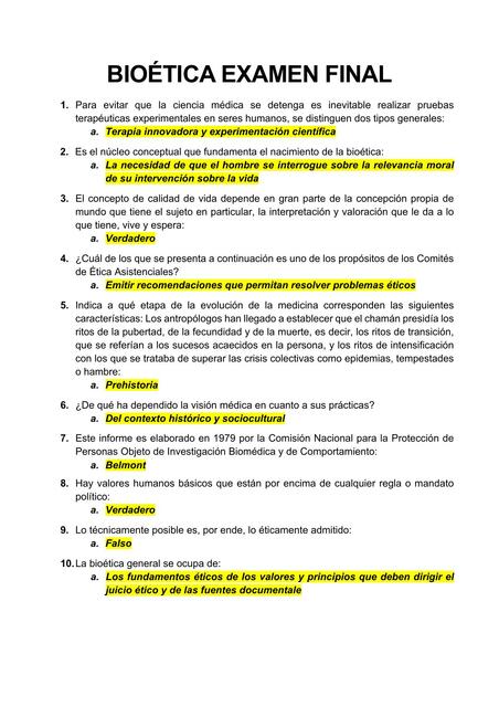 Bioética Examen Final | Carol Hdz | uDocz Bioética Examen Final | Carol Hdz | uDocz