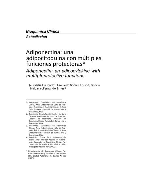 Adiponectina una Adipocito Quina con Múltiples Funciones Protectoras ...