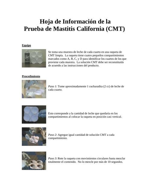 Flashcards de Hoja de información de la prueba de mastitis california ...