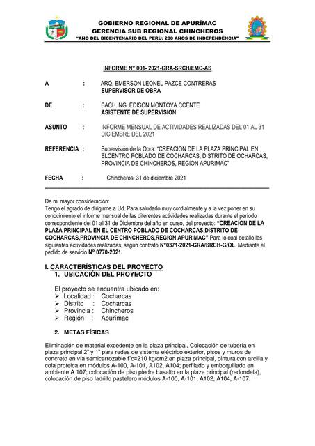 Informe Supervisión de Obra | Edison Montoya | uDocz