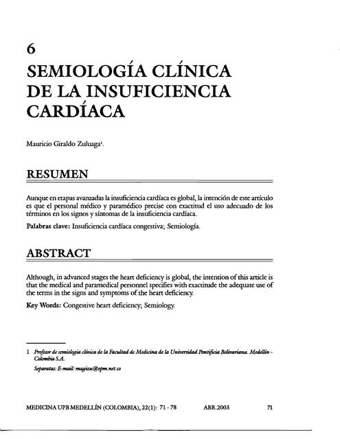 Semiología Clínica de la Insuficiencia Cadíaca | Franz Sarmiento | uDocz