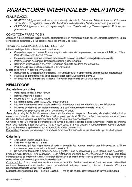 Parasitosis intestinales Helmintos | ValeES25 | uDocz