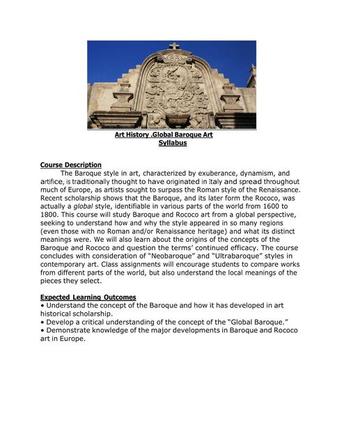 Art history global baroque art syllabus | Historia mundial y geografía ...