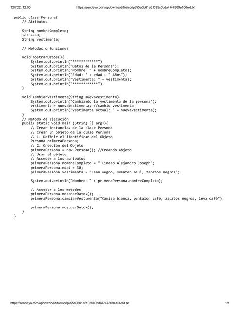 Creación de persona en java | Narcisa Carrillo Sanchez | uDocz