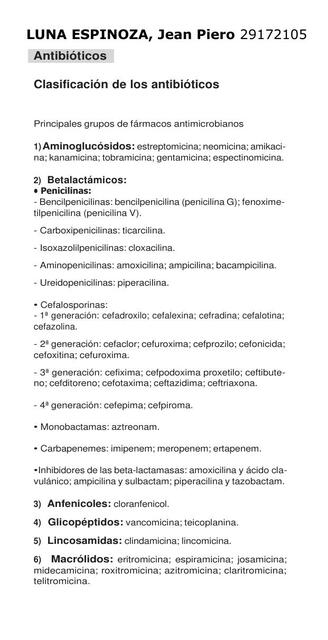 Antibióticos | JEAN PIERO LUNA ESPINOZA | uDocz