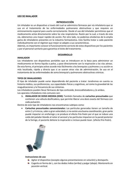 Tipos y Uso de Inhaladores | CAROLINA LIZBETH ARMIJOS MIJAS | uDocz