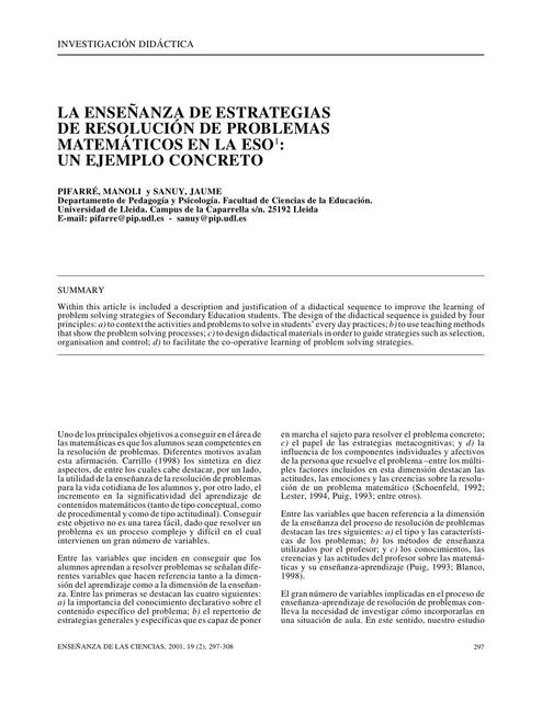 L enseñanza de estrategias de resolución de problemas matemáticos en la ...