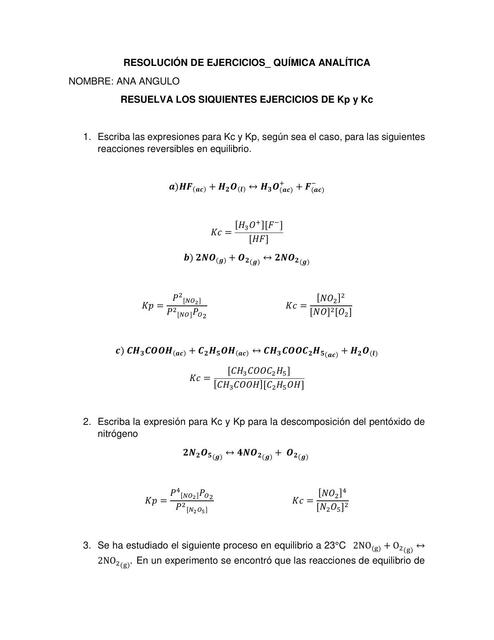 Cálculos de Kc y Kp_ Resolución de ejercicios | Ana Angulo | uDocz