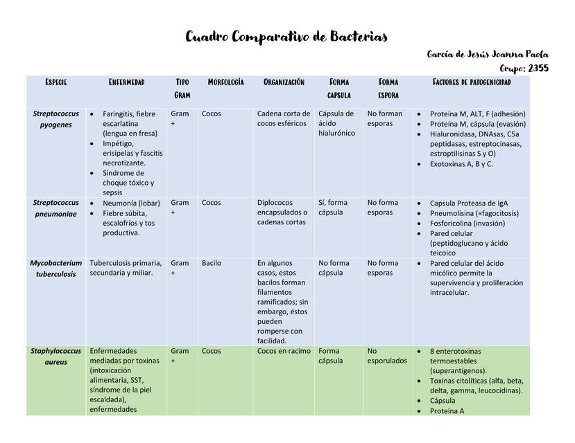 Clasificación de Principales Bacterias Patógenas | BioQuiMed | uDocz