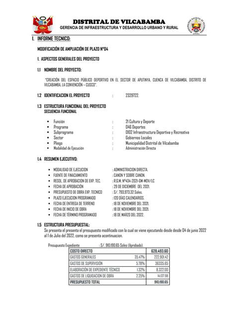 Informe De Ampliación De Plazo Antay Alex Udocz