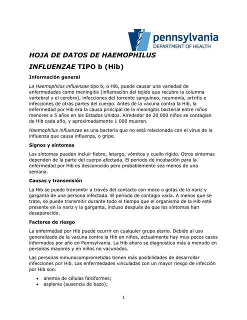 Haemophilus Influenzae Tipo b | Apuntes & presentaciones médicas | uDocz