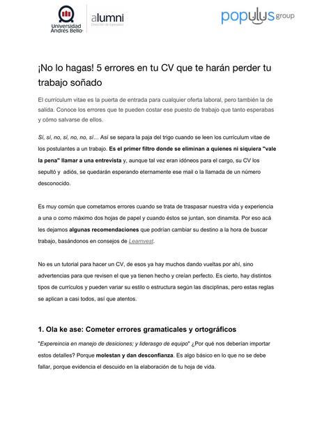 5 Errores en tu CV | Fabian Lambert | uDocz