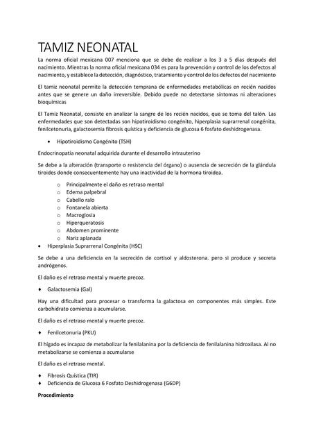 Tamiz neonatal | Juan Diego Aguilar León | uDocz