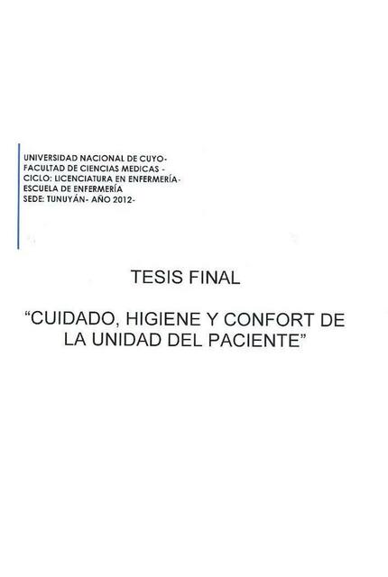 Cuidado, Higiene y Confort de la Unidad del Paciente | Salud Global | uDocz