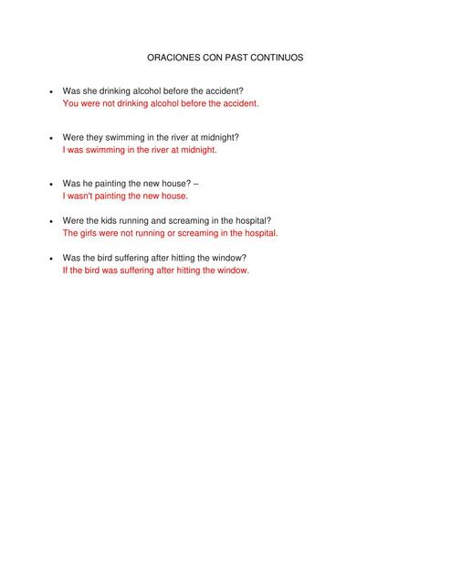 Oraciones con past continuous | john gonzalez | uDocz