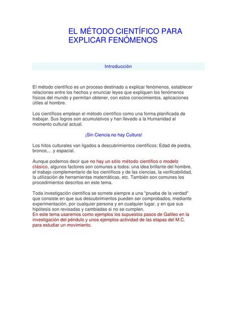El Método Científico para Explicar Fenómenos