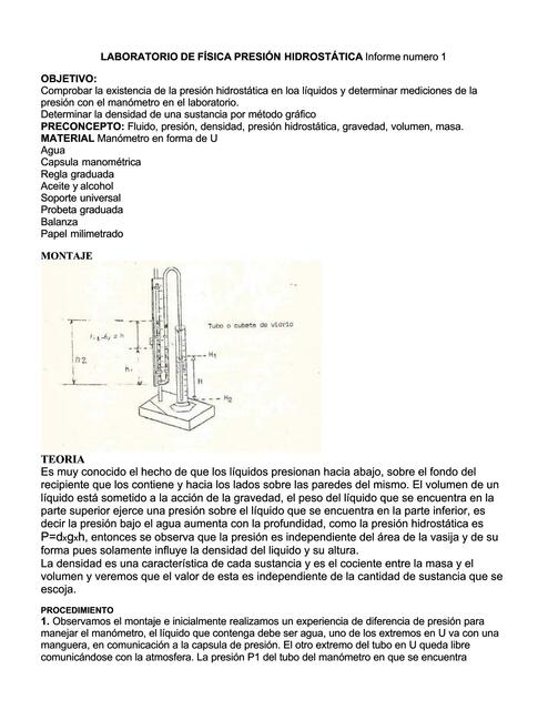 Presion hidrostatica informe | Vivian Mora | uDocz