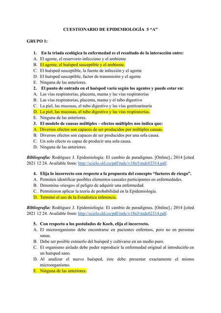 Cuestionario de epidemiología | DIEGO HURTADO | uDocz