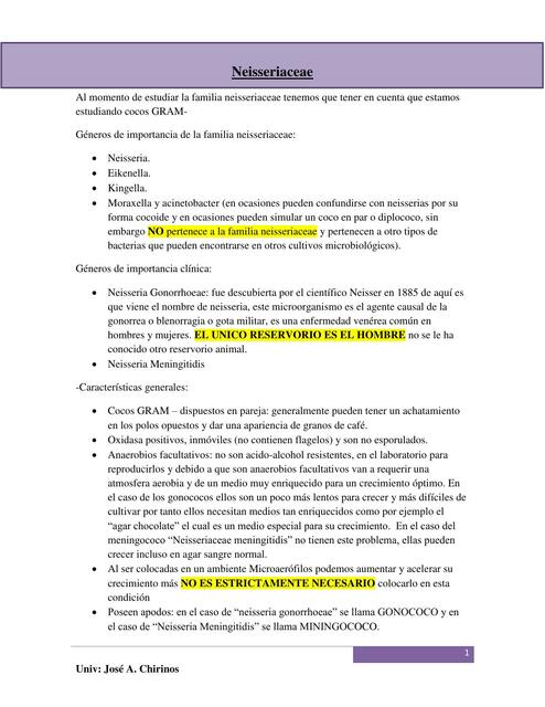 Familia Neisseriaceae | José Alejandro Chirinos Agatón | uDocz