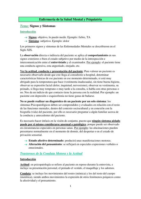 Signos y Síntomas de Salud mental y Psiquiatría | uDocz
