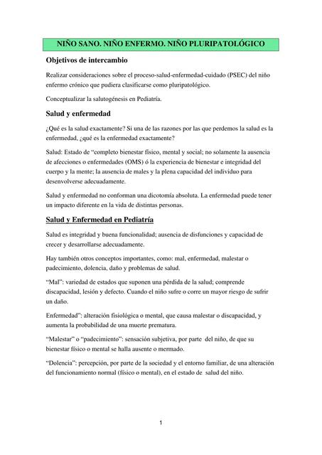 Niño sano, Niño enfermo, Niño pluripatológico | uDocz