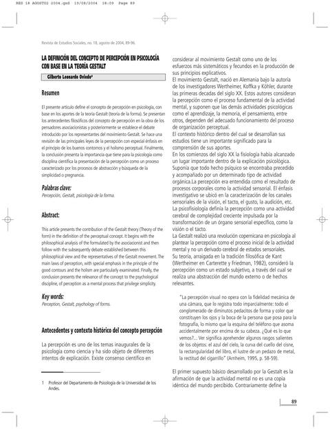 La definición del concepto de percepción en psicología con base en la ...