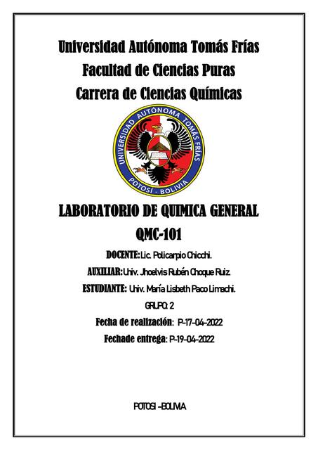 Informe laboratorio química general | Carl Paclim | uDocz