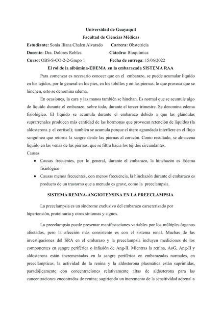 Edema en la Mujer Embarazada | Sonia Chalen Alvarado | uDocz