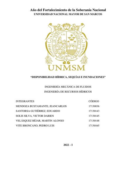 Ing Recursos Hídricos Disponibilidad Hídrica Sequías E Inundaciones
