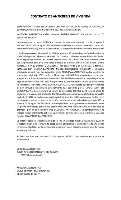 Contrato de Anticresis de Vivienda | mafe recalde | uDocz